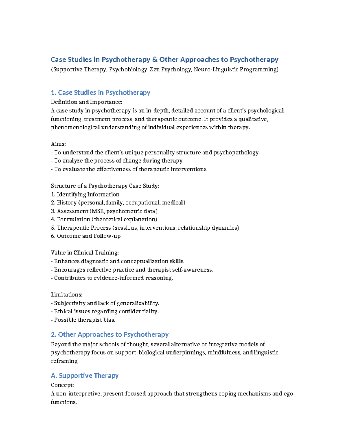 Case Studies & Alternative Approaches in Psychotherapy MA MPhil Notes ...