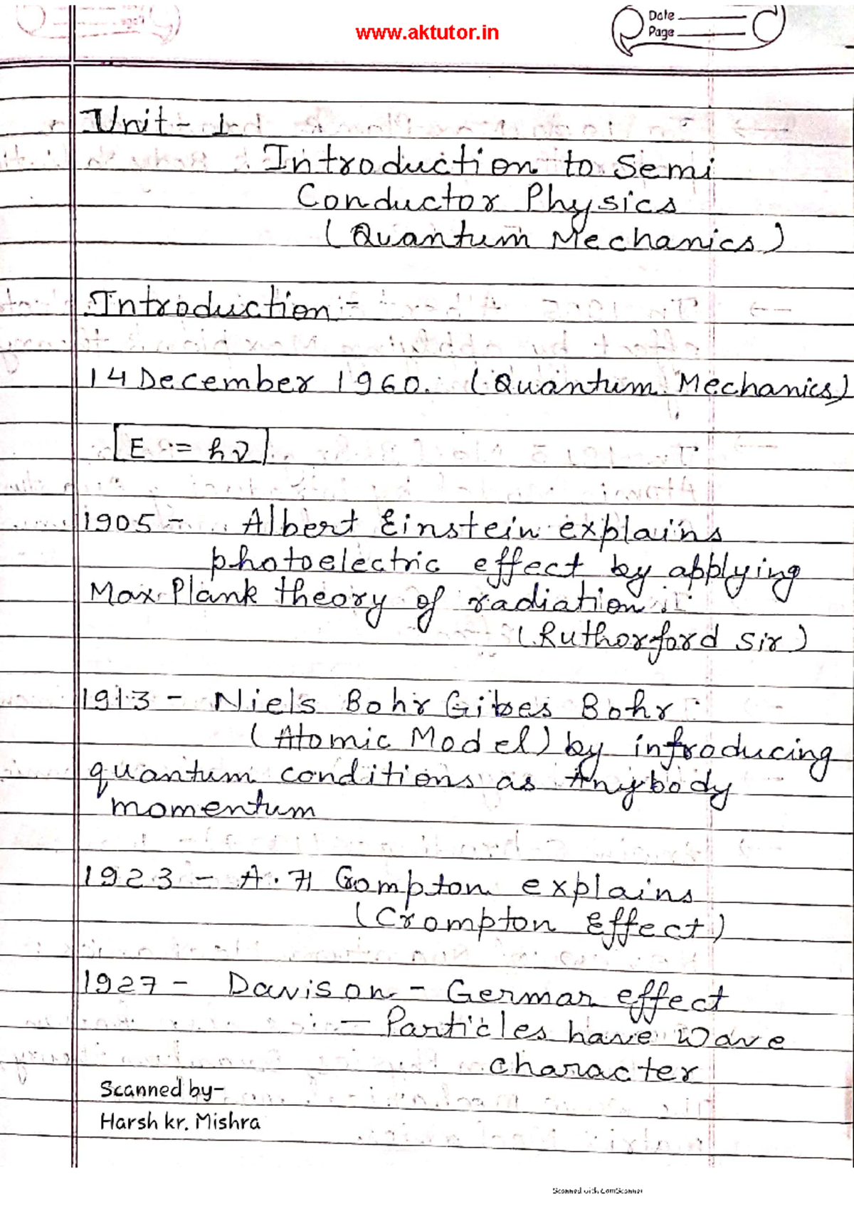 Quantum Mechanics: Introduction to Semiconductor Physics (Course Code ...