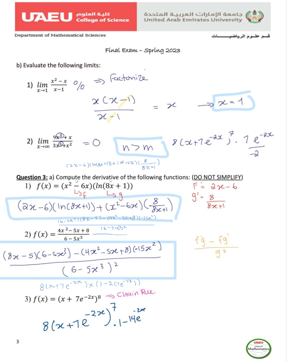 Mathematics Final Exam Review (MATH 315) - Spring 2023 - Studocu