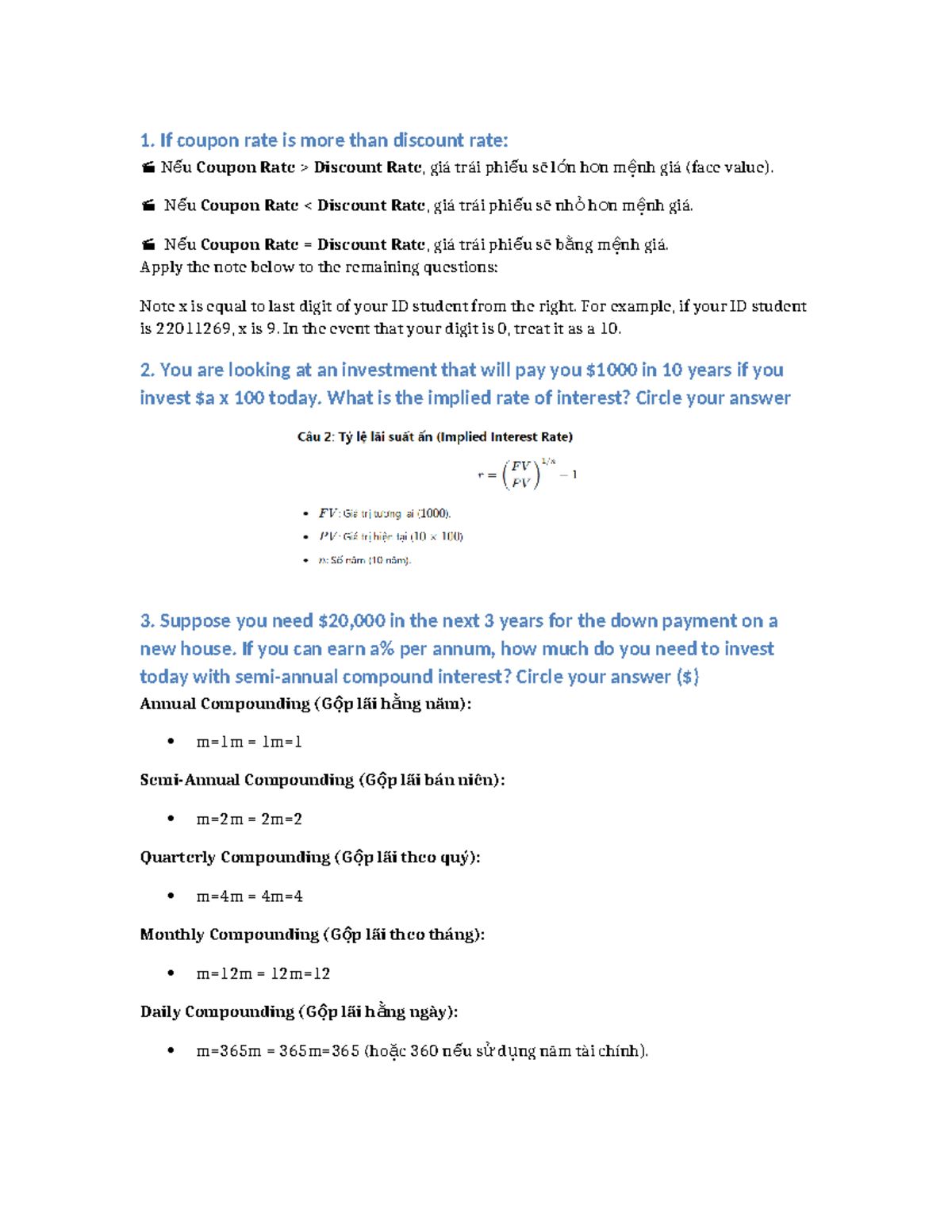 Midterm Test A - dfdfdfdf - 1. If coupon rate is more than discount ...