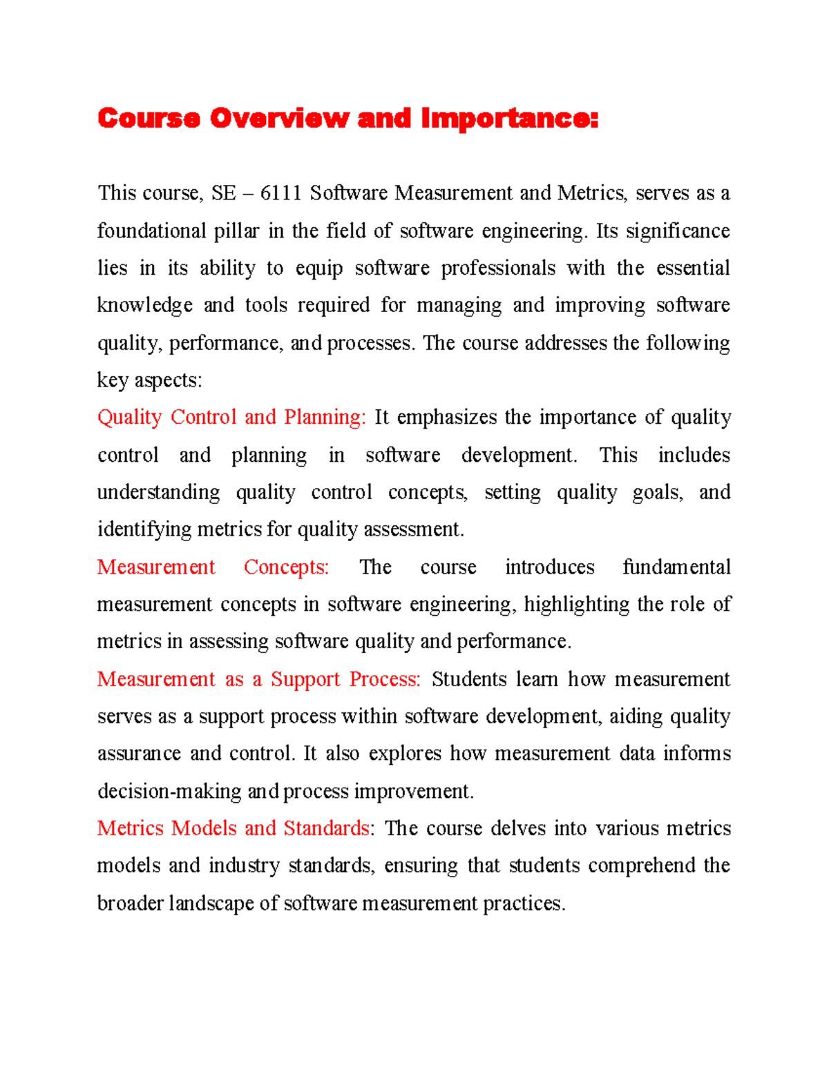 SE Software Measurement and Metrics: Course Overview and Key Insights - Studocu