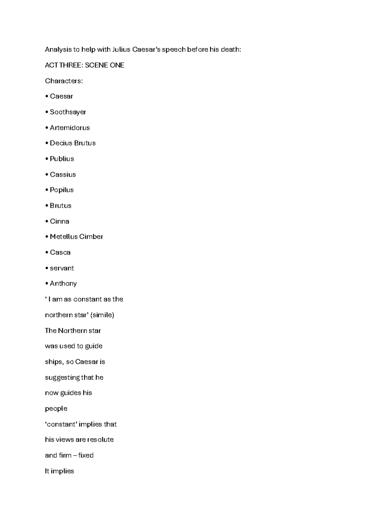 High-Level Analysis of Julius Caesar's Dying Speech: ACT III, SCENE I ...