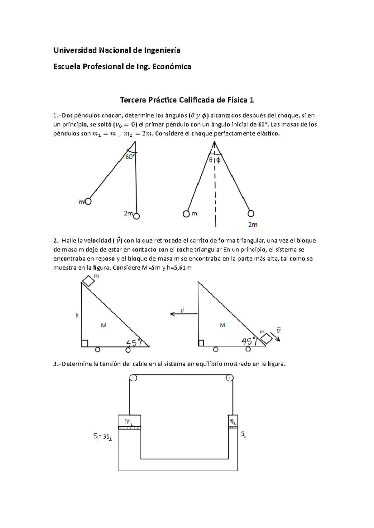 3ra Práctica Calificada de Física 1 - Choque de Péndulos y Tensión - Studocu