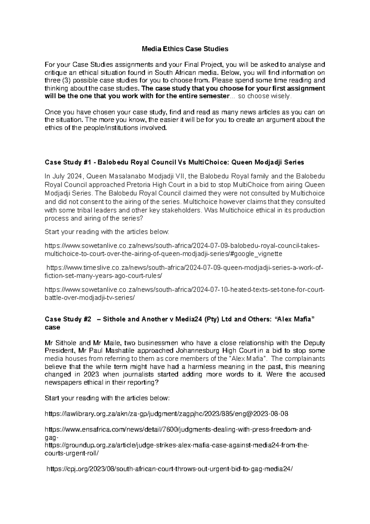 Media Ethics Case Studies for Analysis and Critique 2024 - Studocu