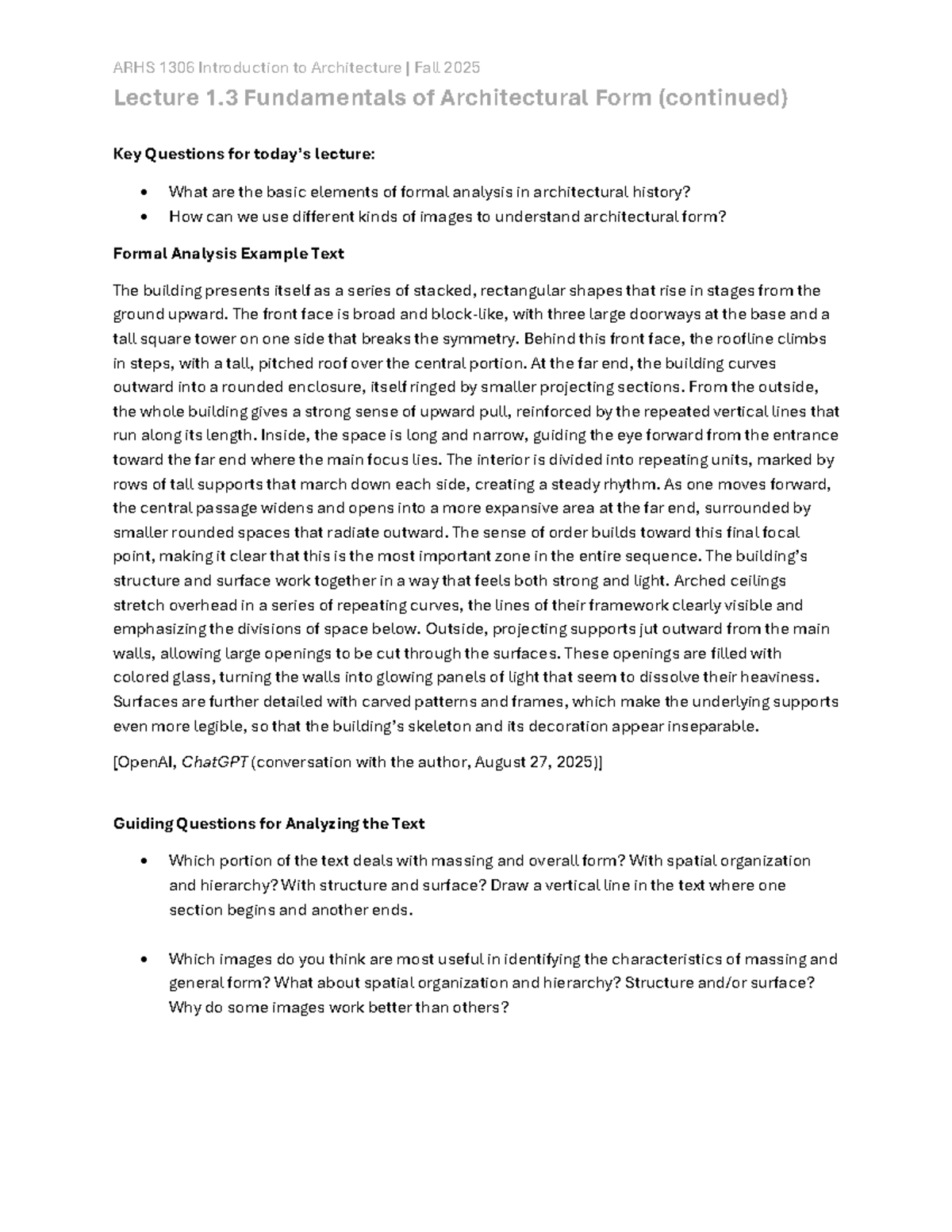 ARHS 1306 Fall 2025 Lecture 1.3: Key Concepts in Architectural Form ...