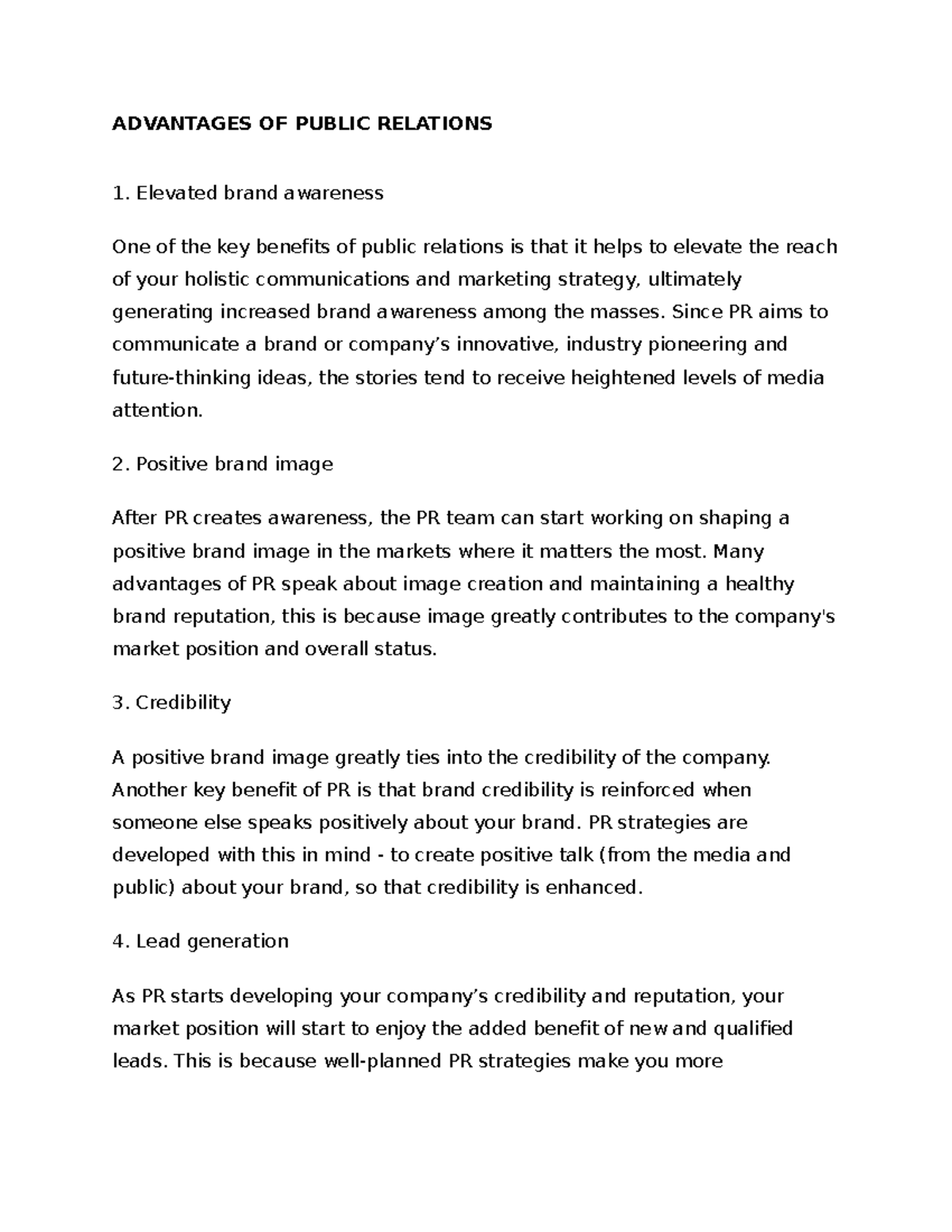 Advantages and Challenges of Public Relations (PR 101) - Studocu