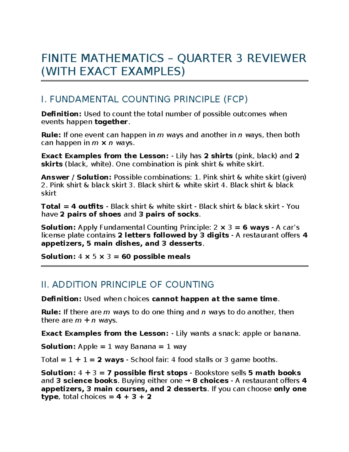 Finite Mathematics Q3 – Simplified Reviewer with Examples - Studocu