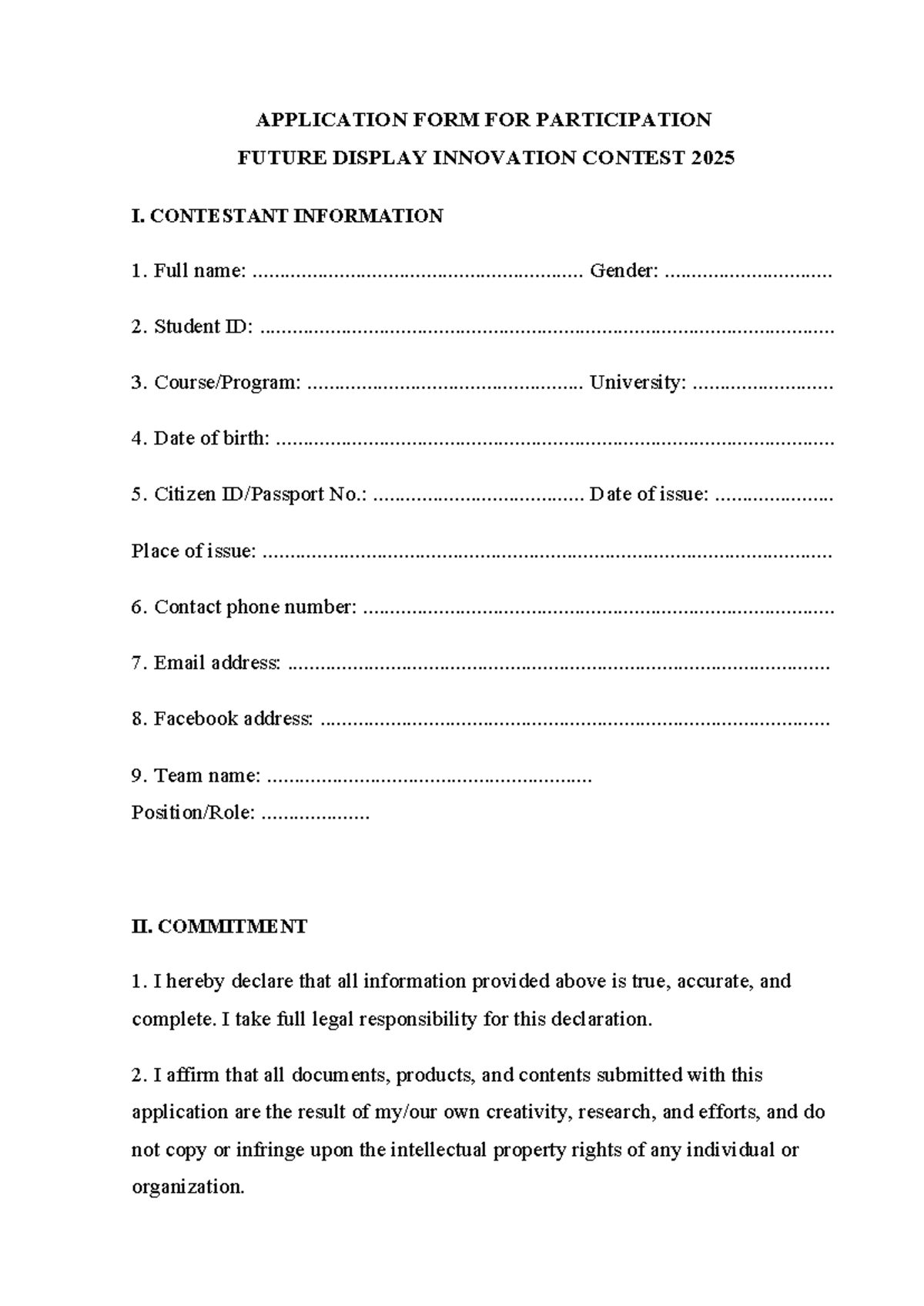 APPLICATION FORM FOR FUTURE DISPLAY INNOVATION CONTEST 2025 - Studocu
