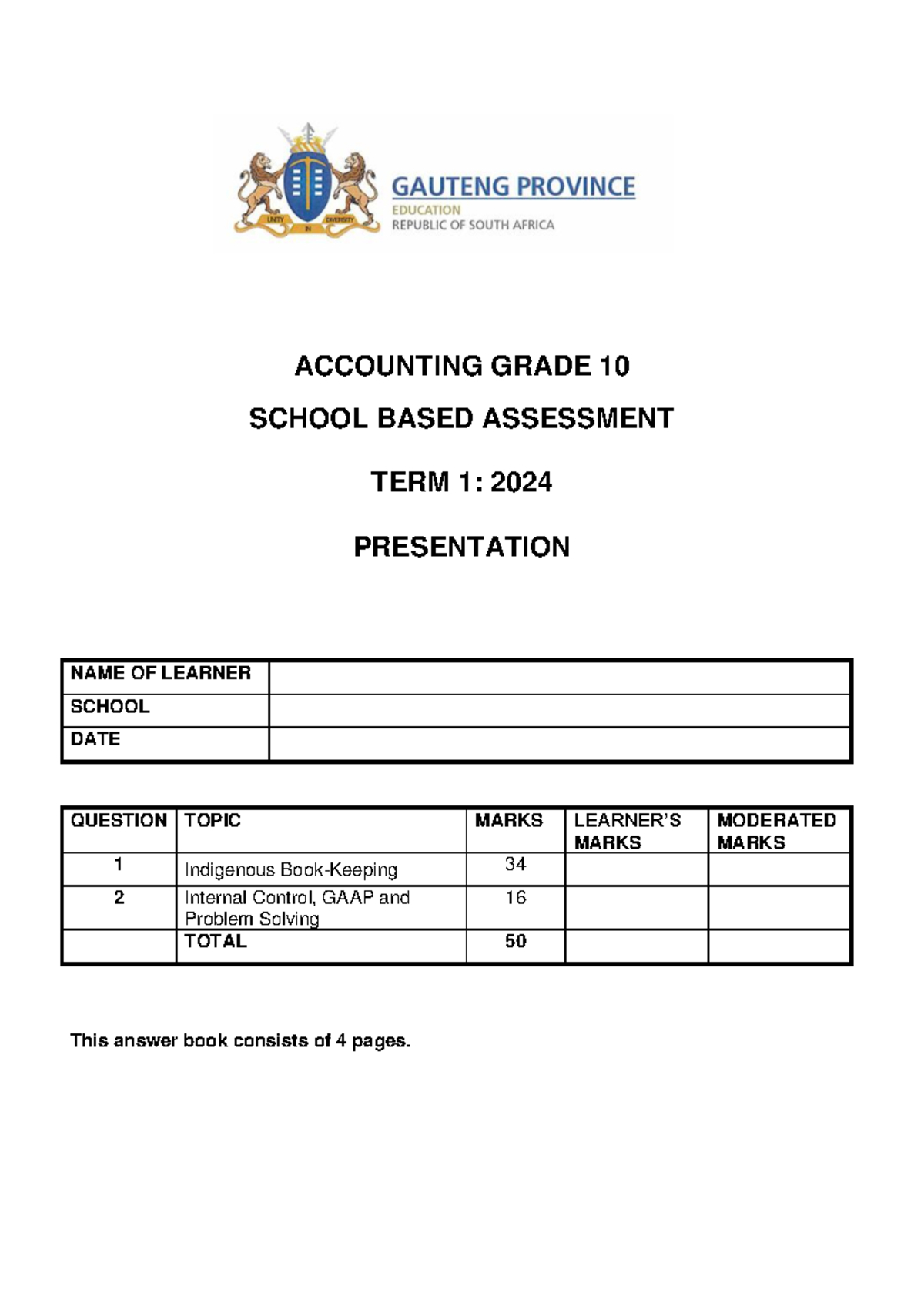 Grade 10 Accounting Presentation - Term 1 Assessment 2024 - Studocu
