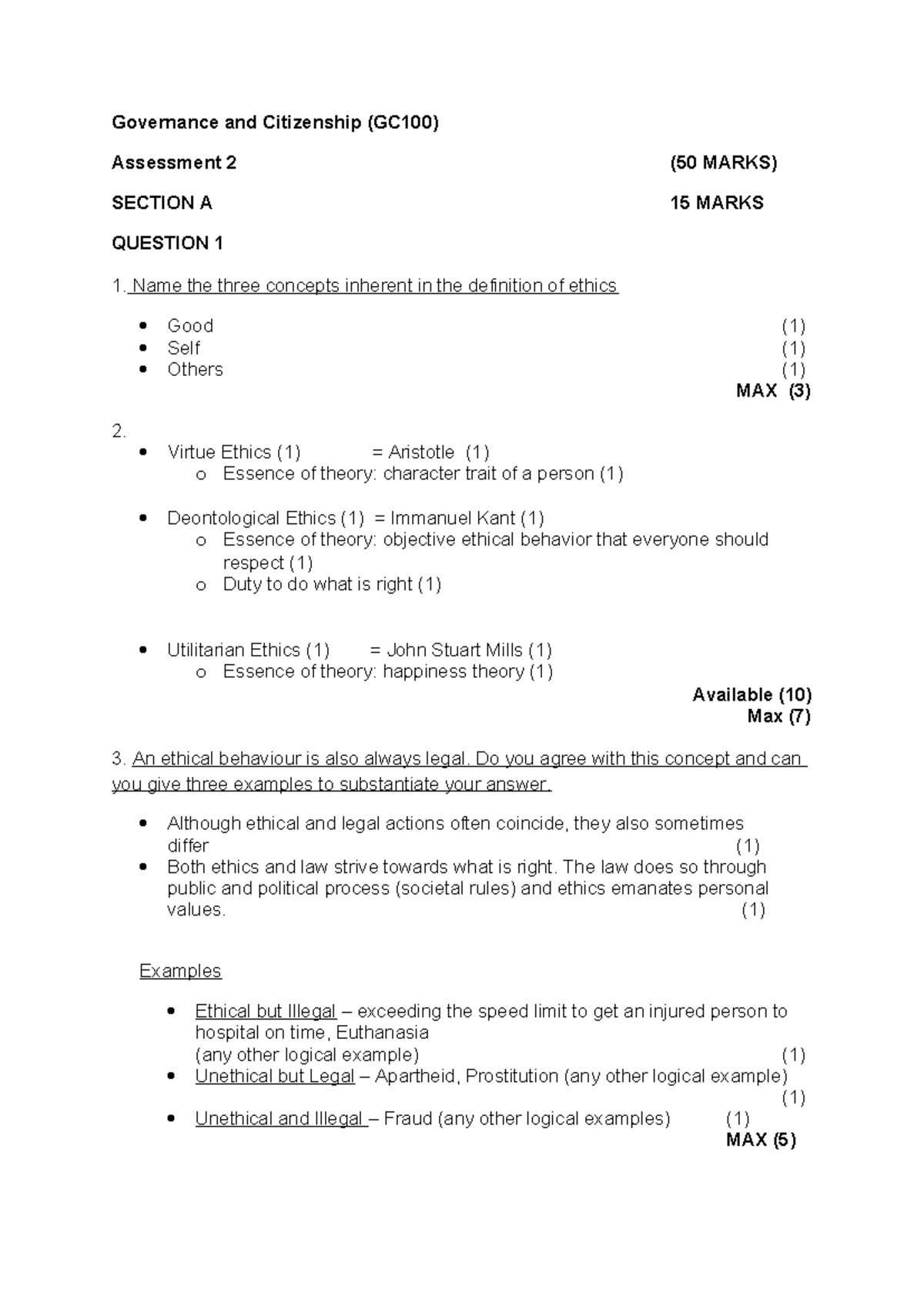 GC100 Governance and Citizenship Assessment 2 Solutions (50 MARKS ...
