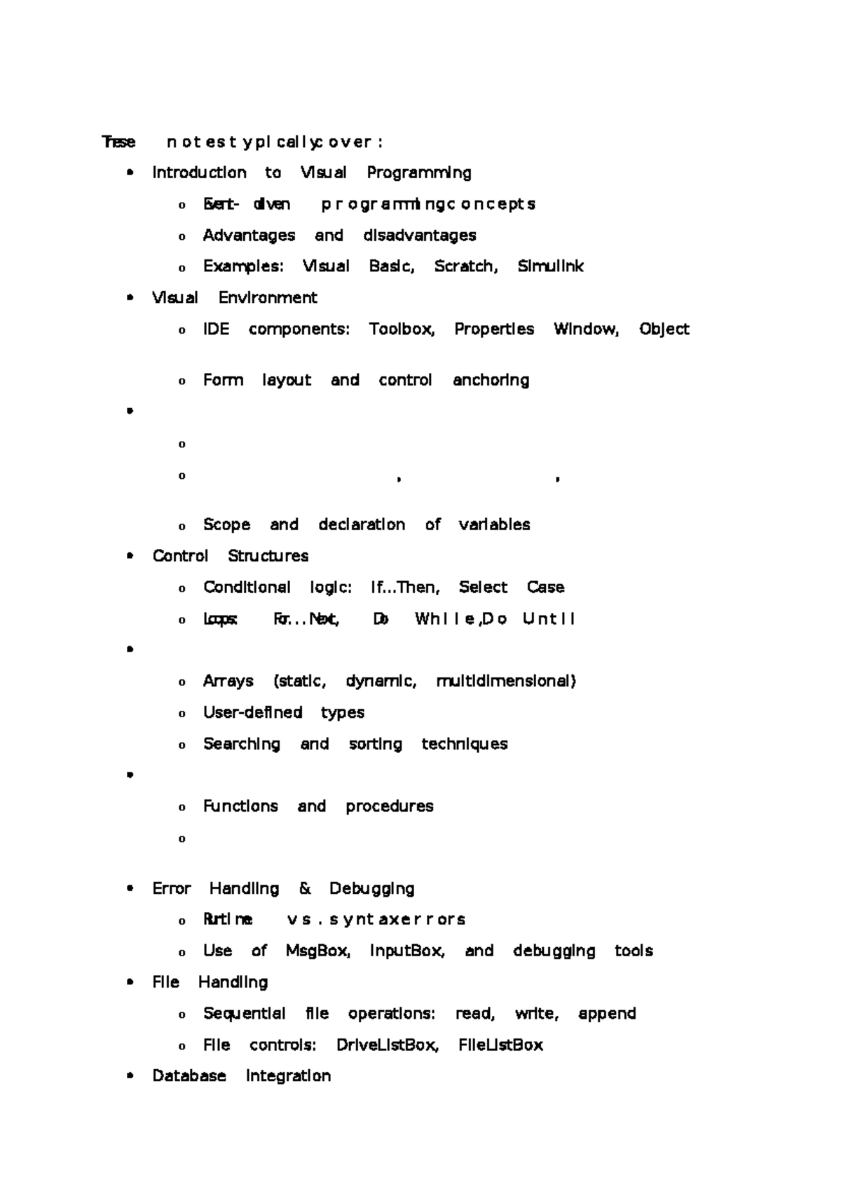 Course Outline for VB: Visual Programming Notes and Concepts - Studocu