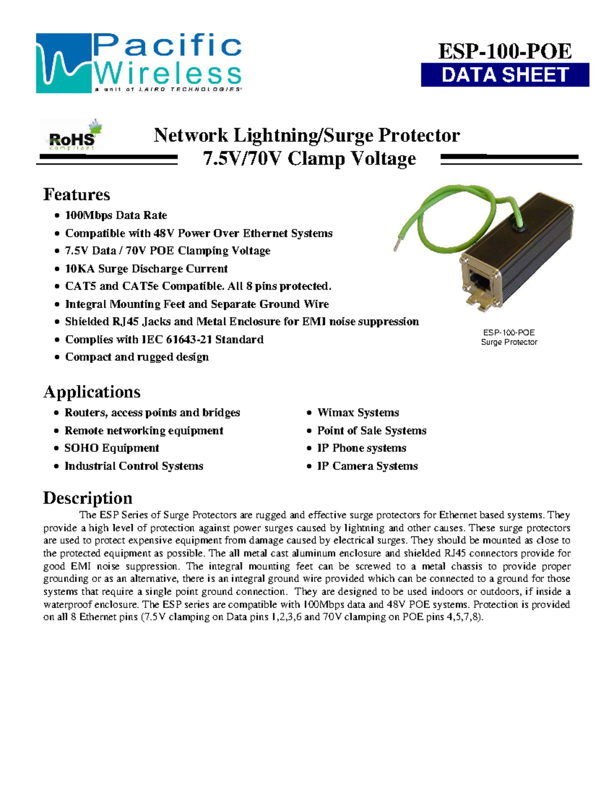 ESP Series Surge Protector for 100Mbps Ethernet Systems - Studocu