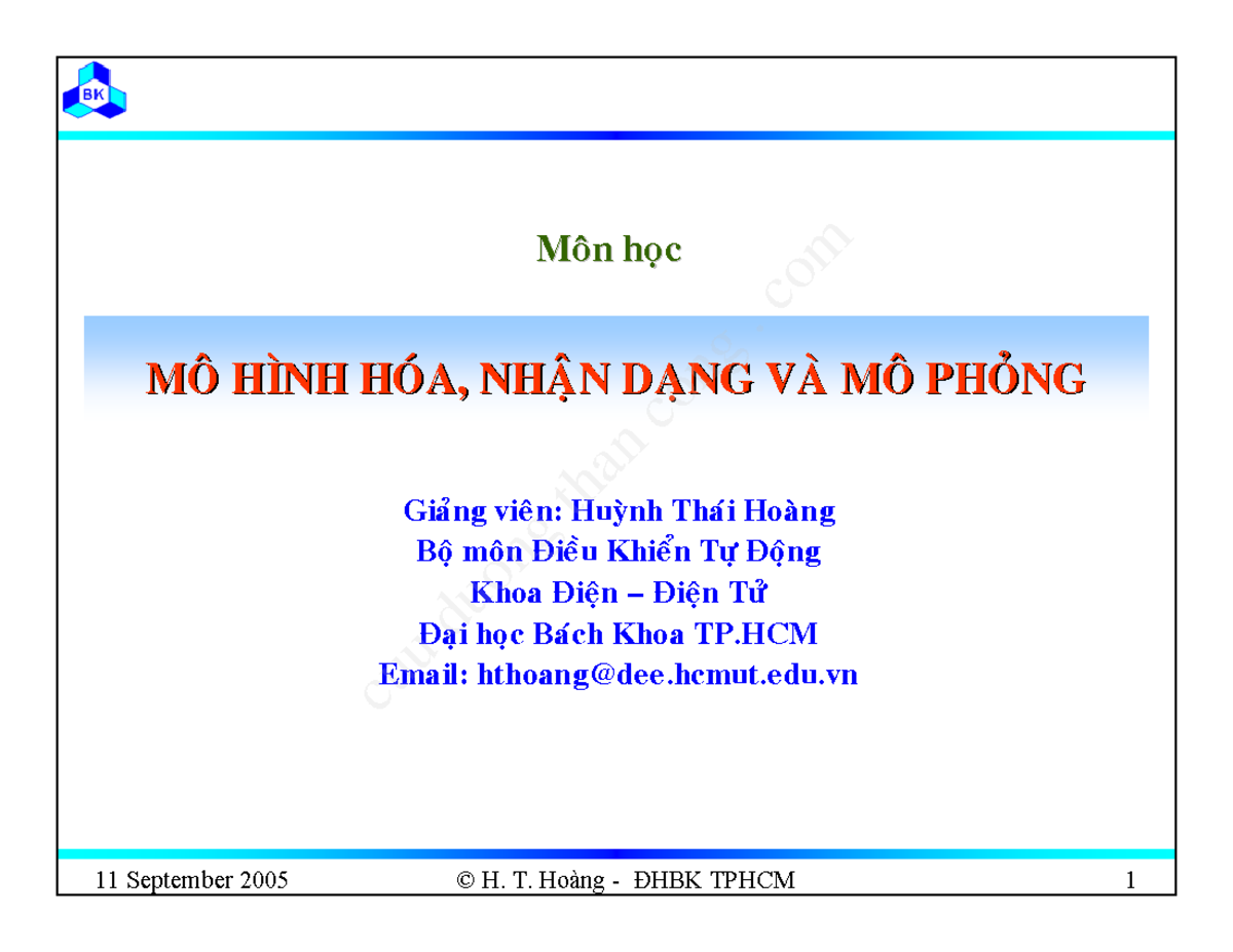Mô hình hóa, nhận dạng và mô phỏng - Chương 1 NDHT K17 - Studocu