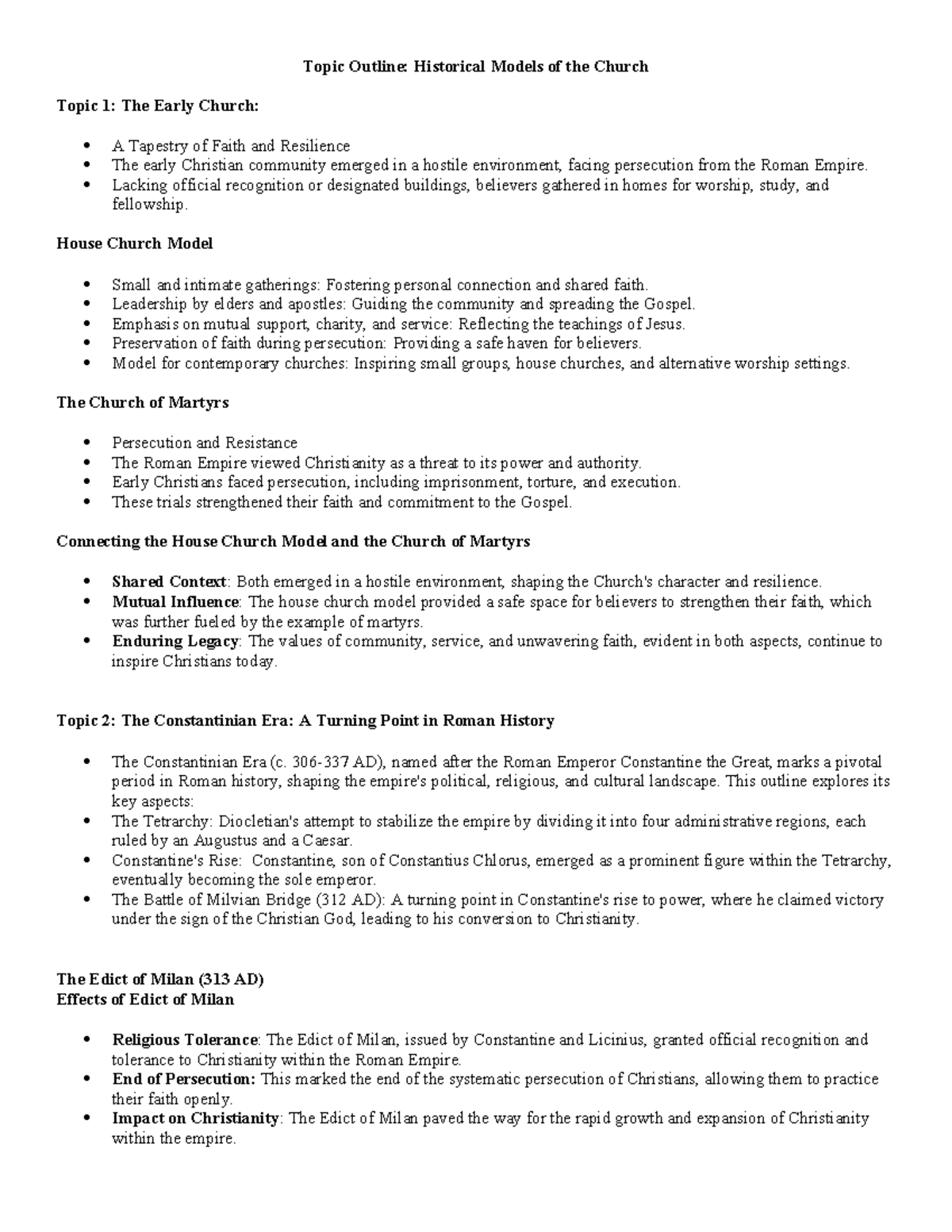 Historical Models of the Church: An Outline of Key Eras and Themes ...