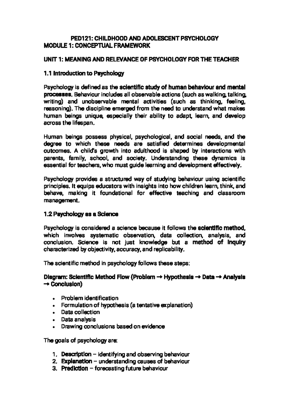 PED121: Childhood and Adolescent Psychology - Module 1 Summary for NOUN ...