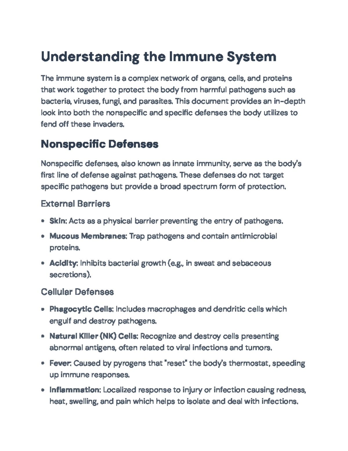 Understanding the Immune System: Nonspecific and Specific Defenses ...