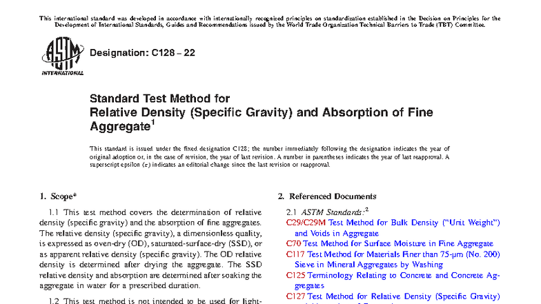ASTM C128-22 Standard Test Method for Relative Density of Fine ...