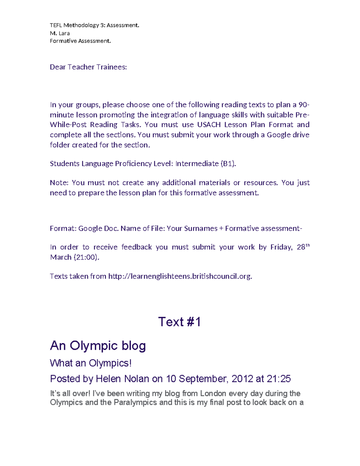 Reading texts- Formative Assessment - M. Lara Formative Assessment ...