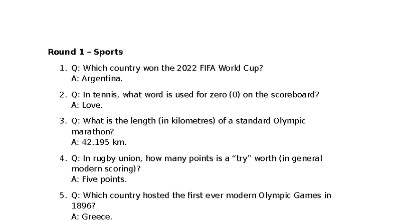 Trivia for Surf Camp: Sports, Pop Culture & General Knowledge - Studocu