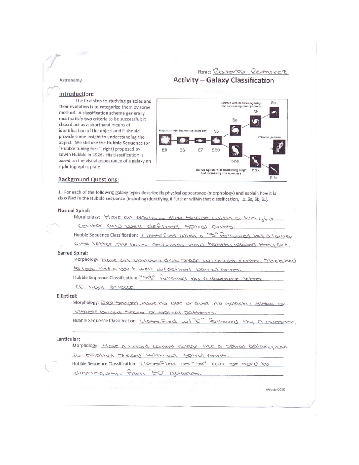 Astronomy Activity - Galaxy Classification Worksheet (Course Code ...