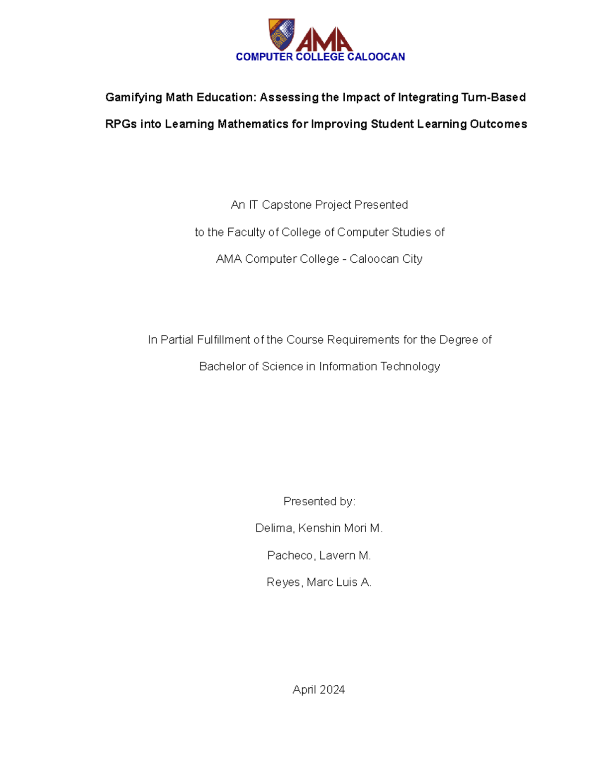 Compiled Ch1-3 - Gamifying Math Education: Assessing the Impact of ...