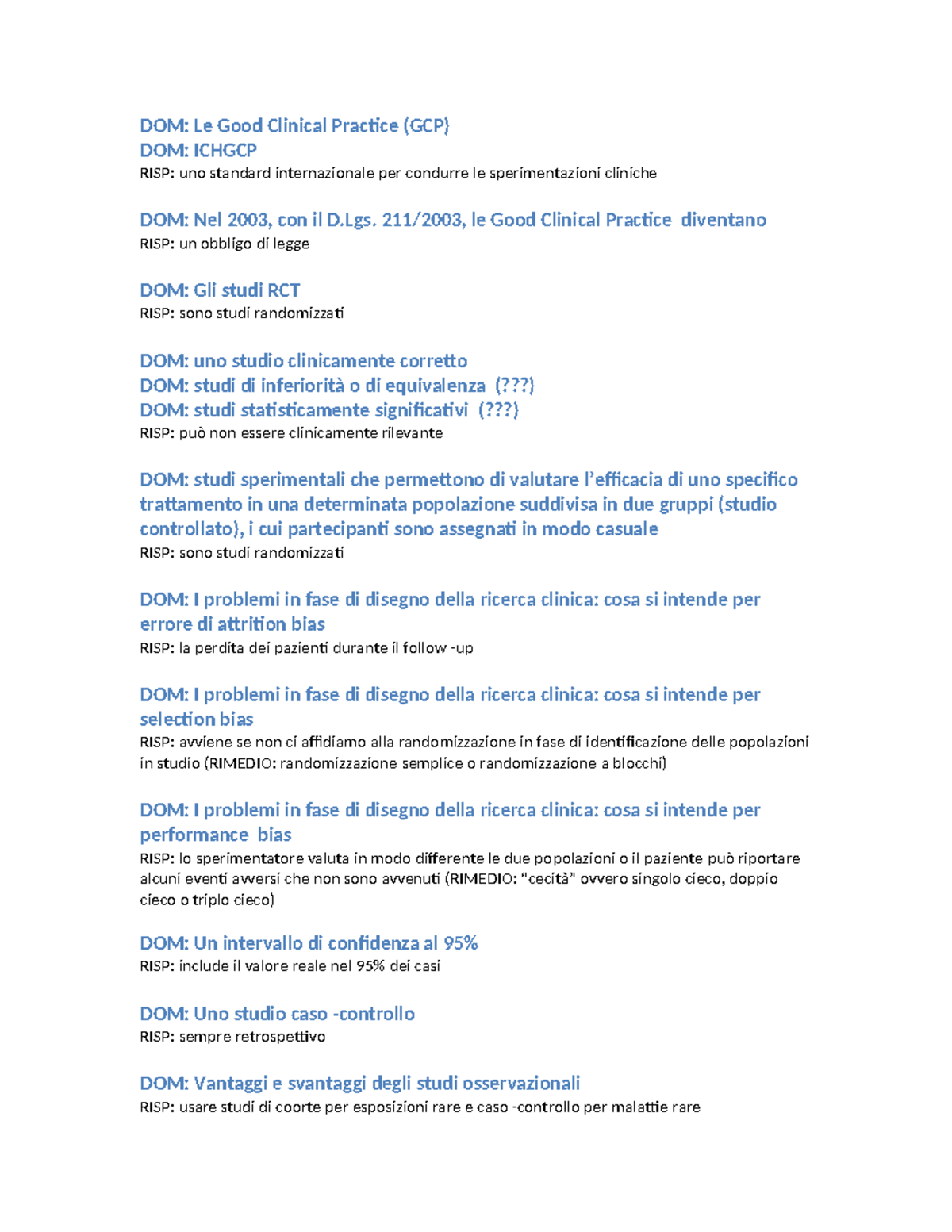 GCP: Domande e Risposte su Good Clinical Practice e Statistica - Studocu