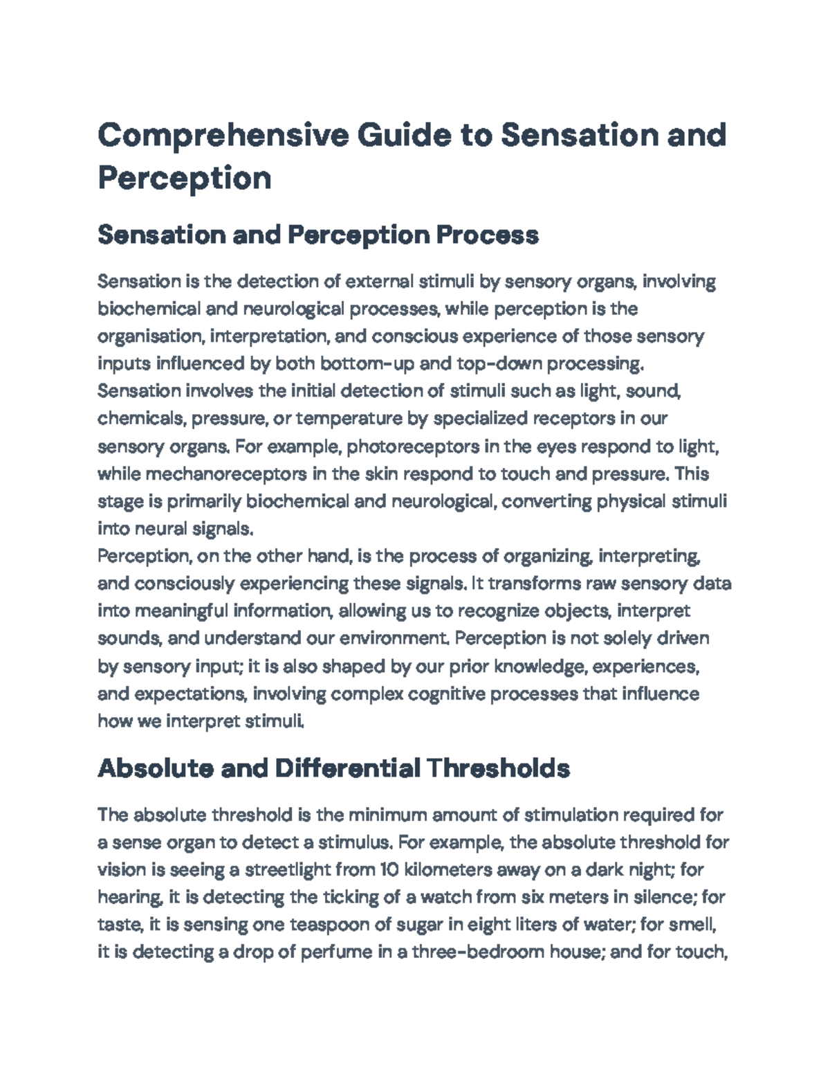 Comprehensive Overview of Sensation and Perception Processes (PSY 101 ...