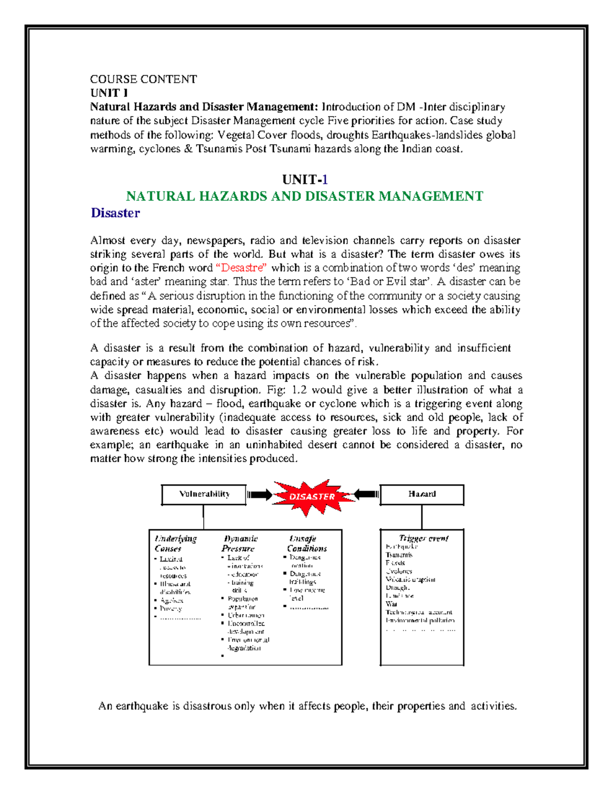 DM UNIT-1: Natural Hazards, Disaster Management Cycle & Case Studies ...