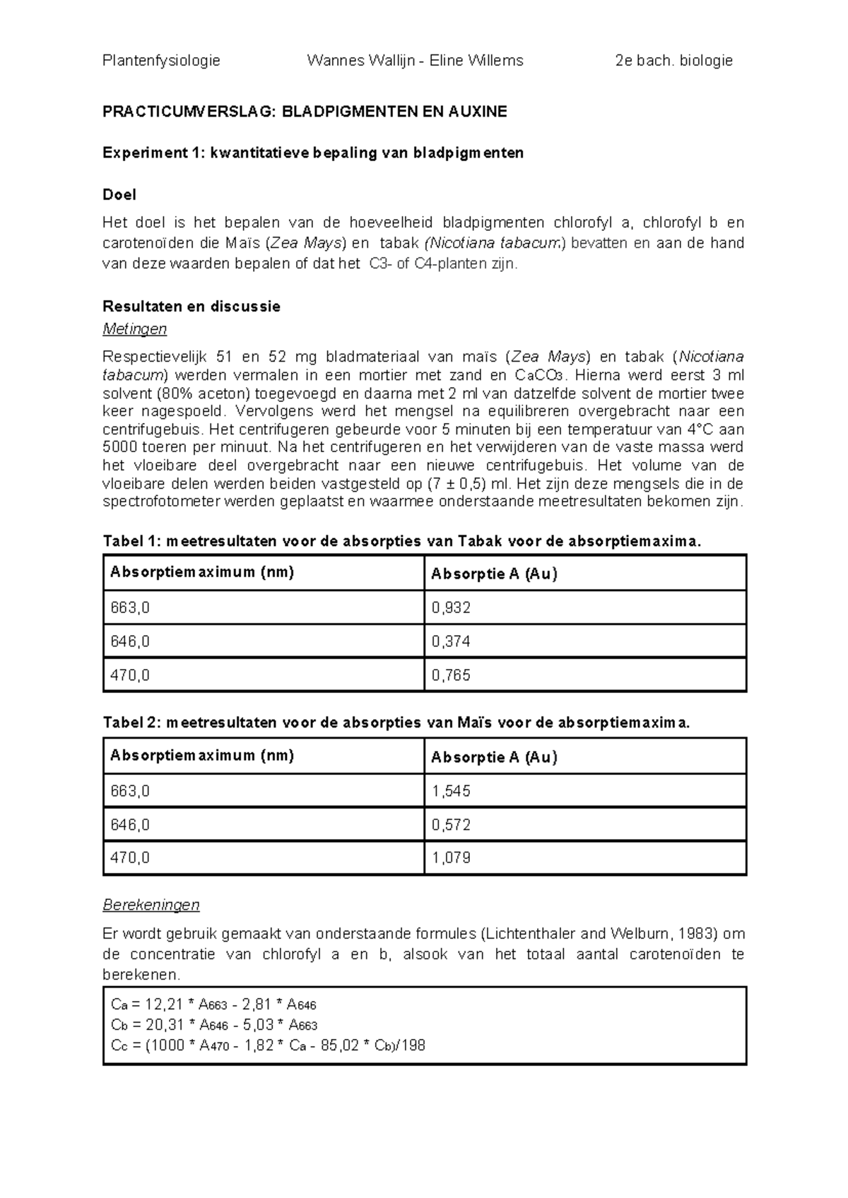 Eline Willems Wannes Wallijn Verslag Practicum 4 Plantenfysiologie ...