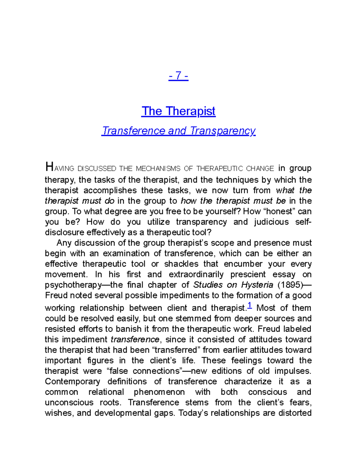 Therapist Transparency and Transference in Group Therapy Dynamics (PSY ...