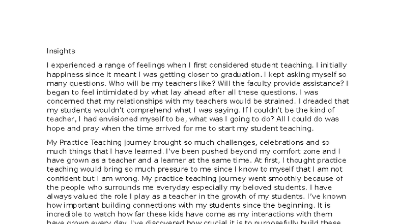 Teaching Internship Reflections: Growth Through Student Teaching - Studocu