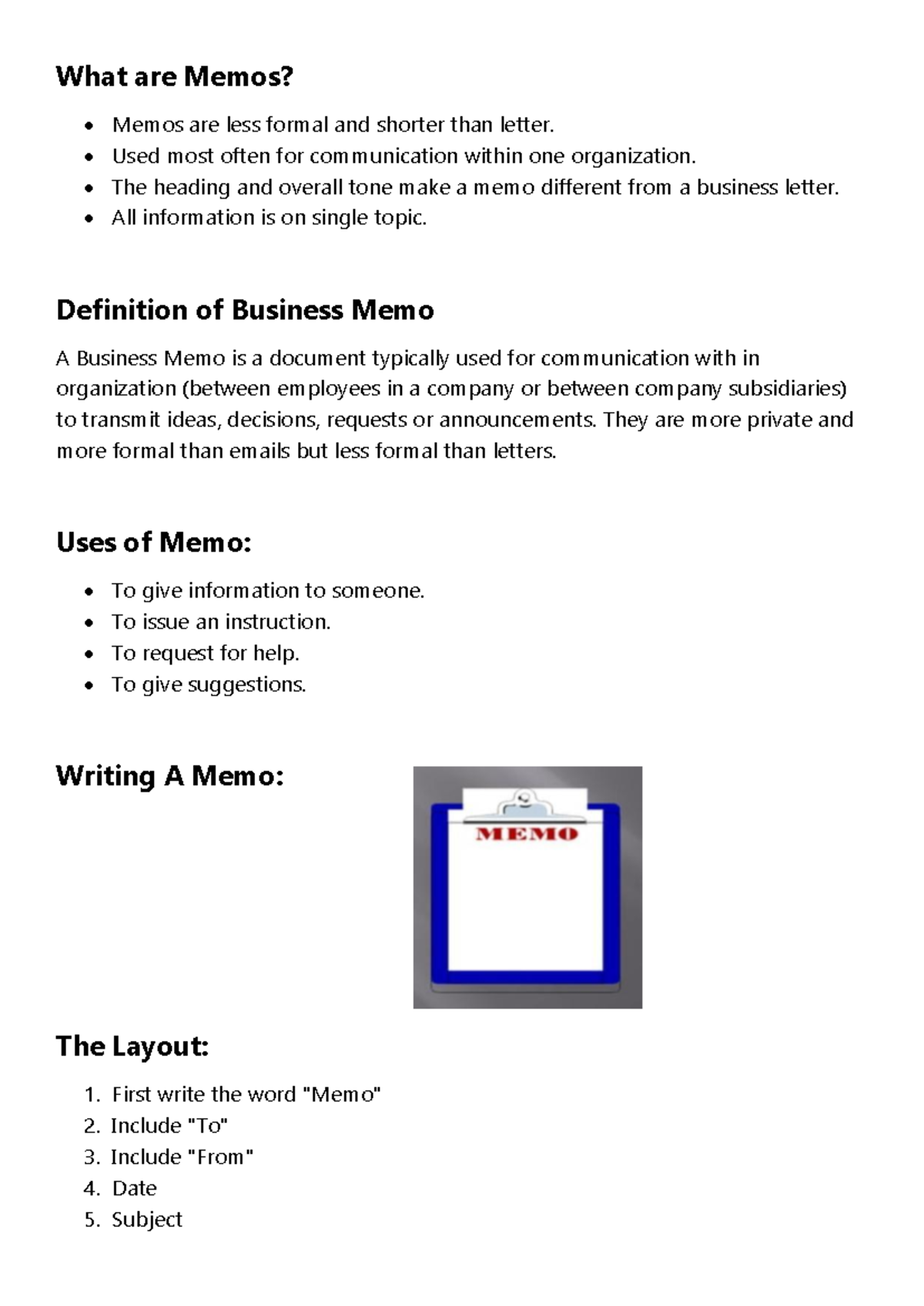 Business Communication: Understanding Memos and Their Uses - Studocu