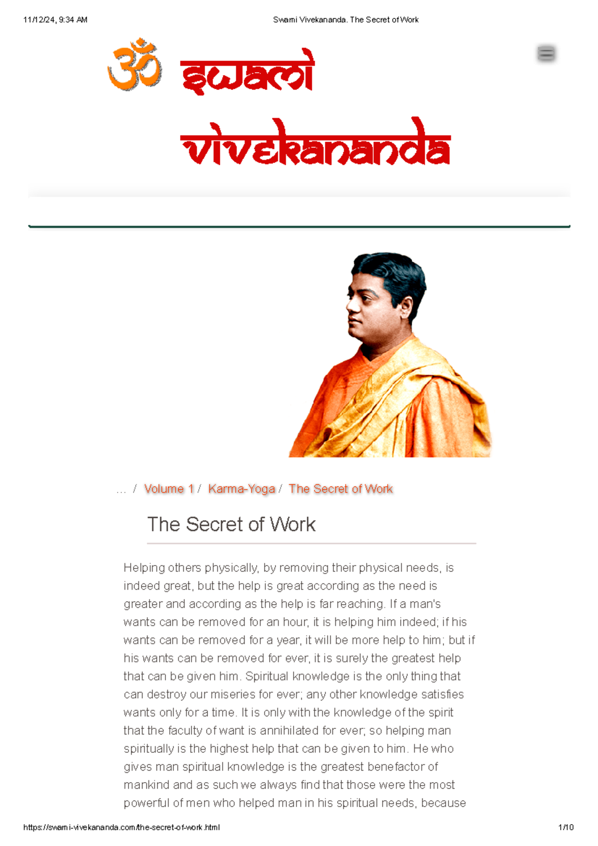 "Swami Vivekananda: Understanding the Secret of Work and Karma" - Studocu