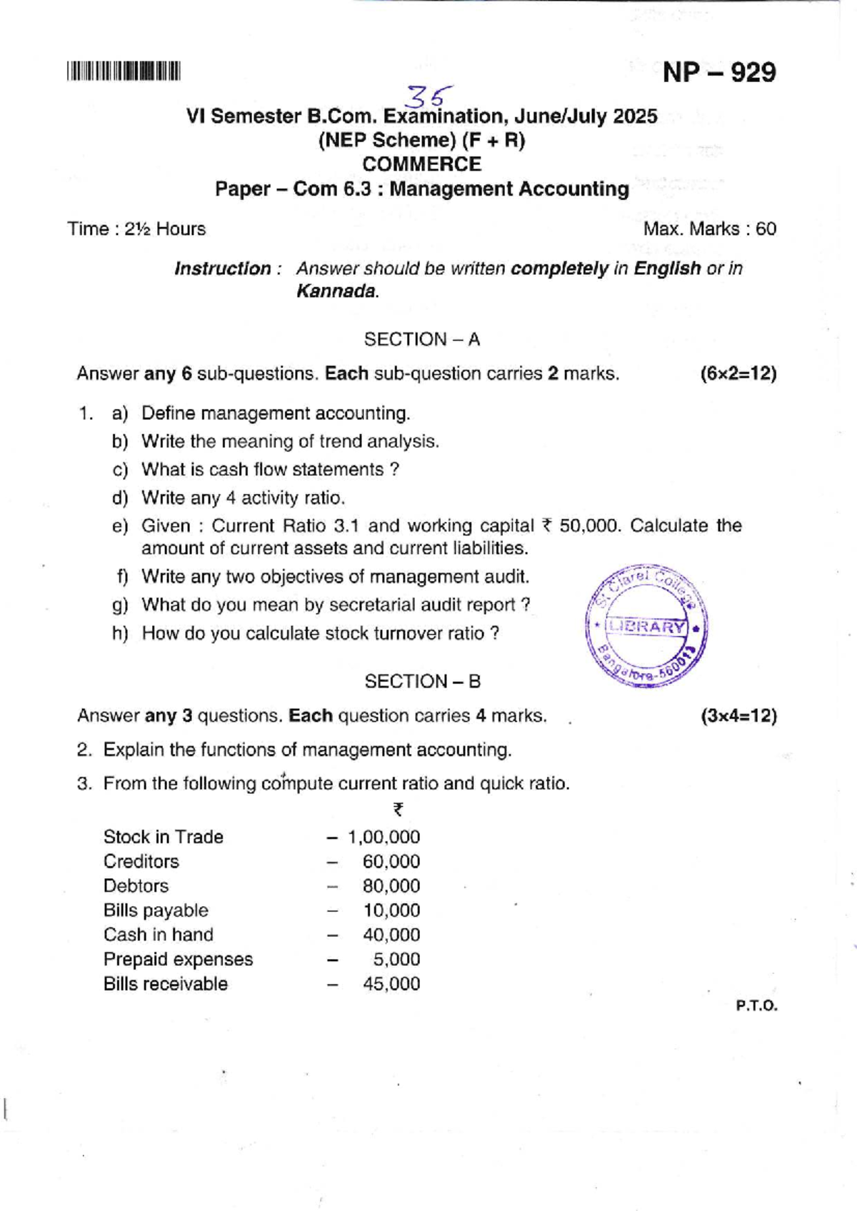NP 929 B.Com. Management Accounting Exam Paper - June/July 2025 - Studocu