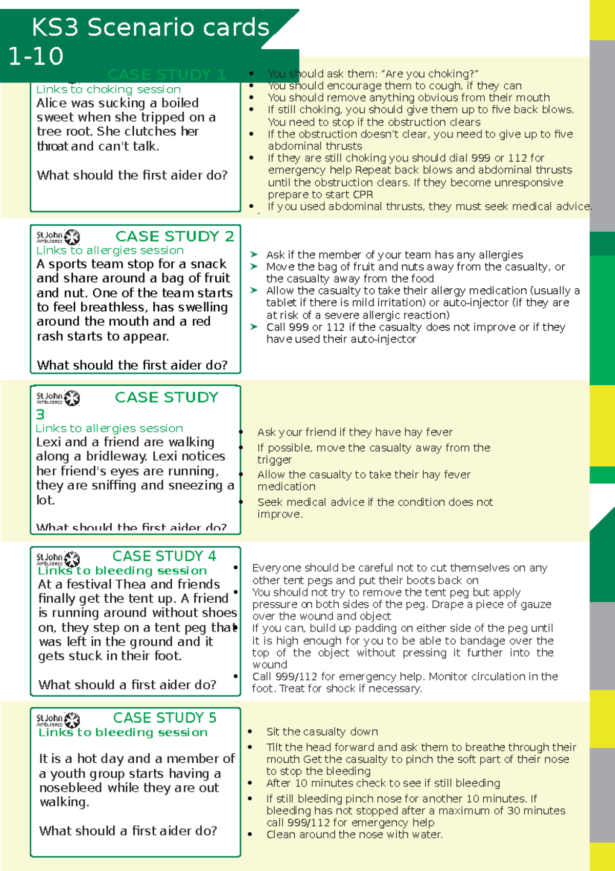 Ks3 case studies and first aid scenario card answers general topics ...