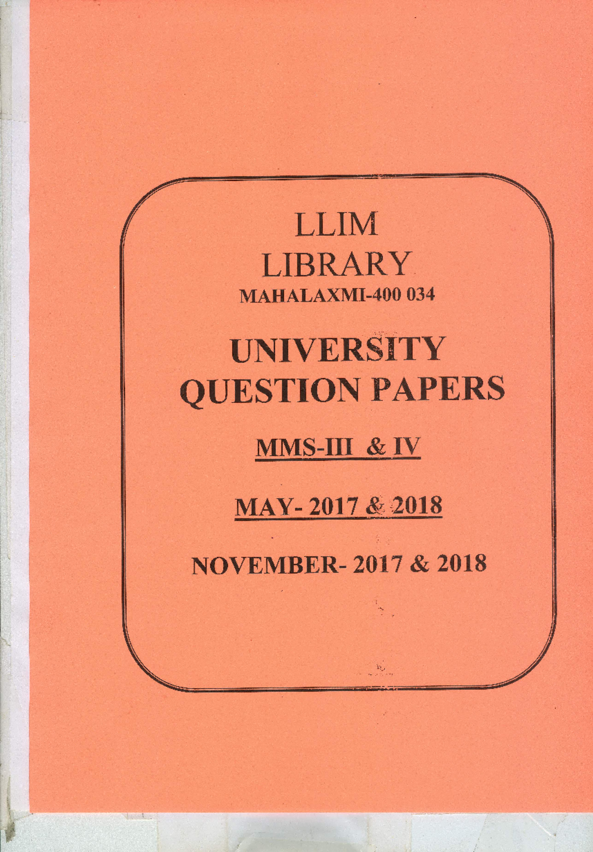 MMS-II SEM-III & IV University Exam Papers Compilation 2018 - Studocu