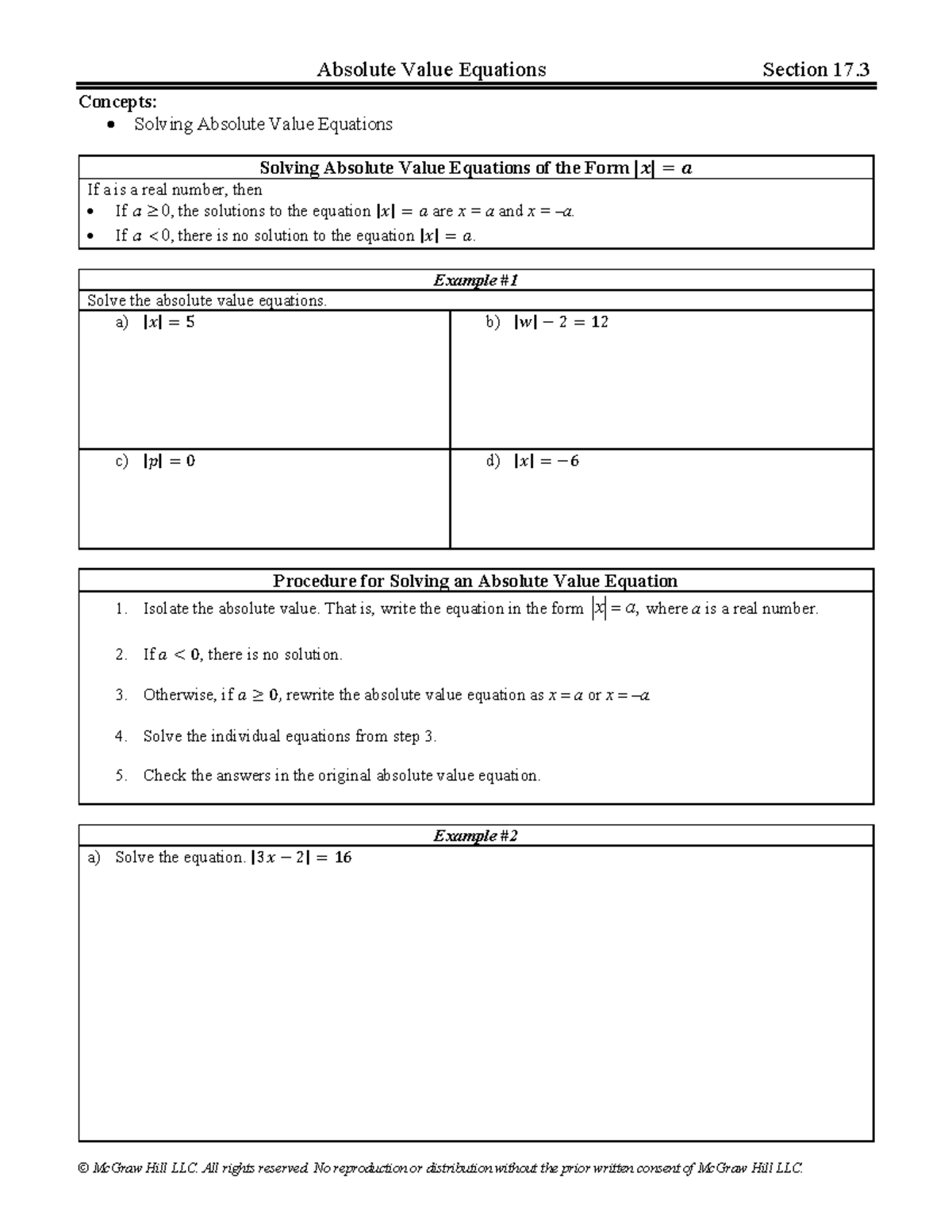 Notes 17.3: Solving Absolute Value Equations Concepts - Studocu
