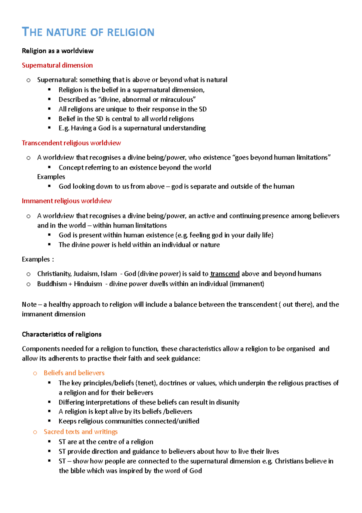 Nature of relgion notes - THE NATURE OF RELIGION Religion as a ...