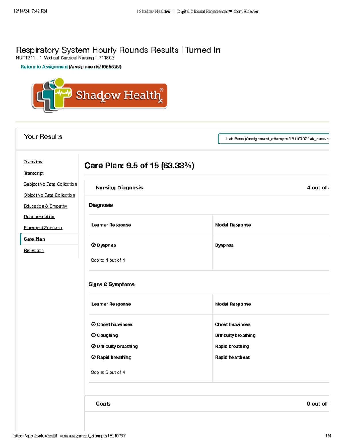 NUR1211 - Respiratory System Hourly Rounds Care Plan Results - Studocu