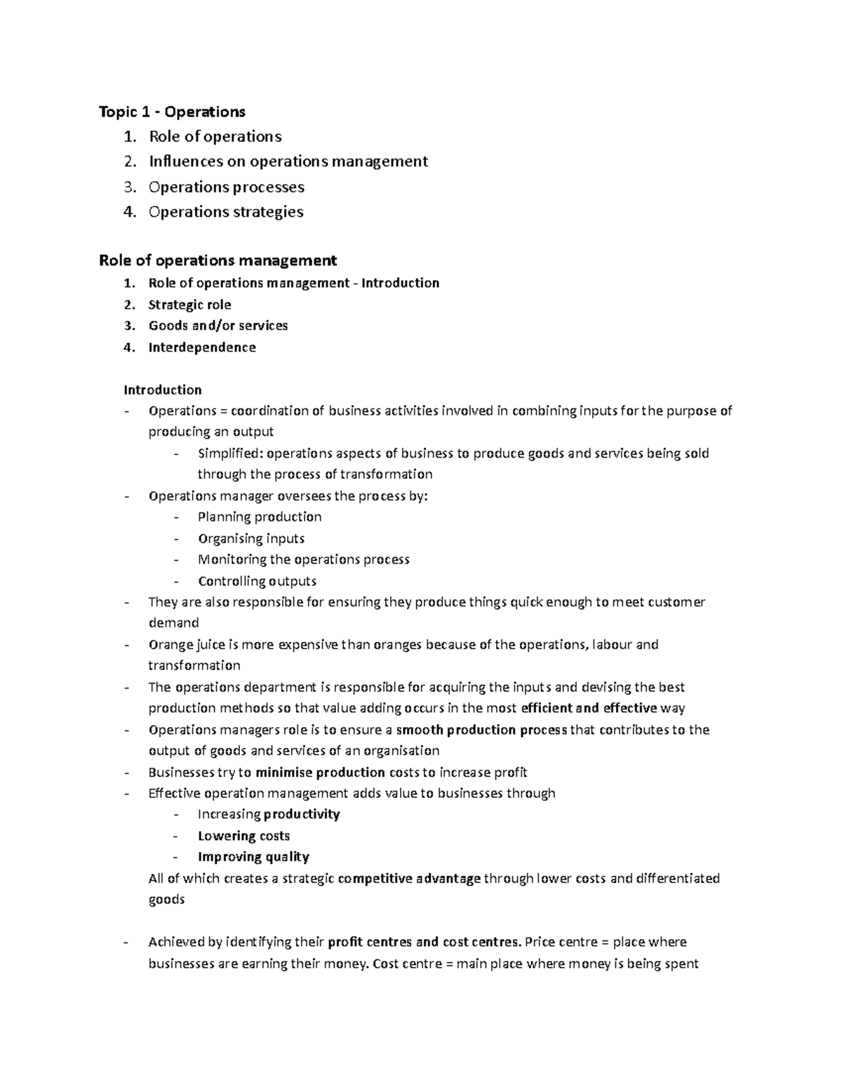 HSC Business Studies - Operations Management Overview and Strategies ...