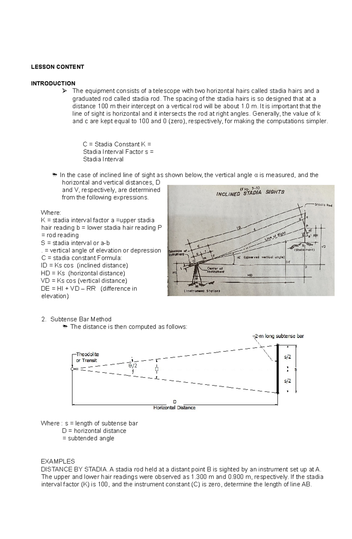 Fundamentals of Surveying LESSON 7: Stadia & Distance Measurement ...