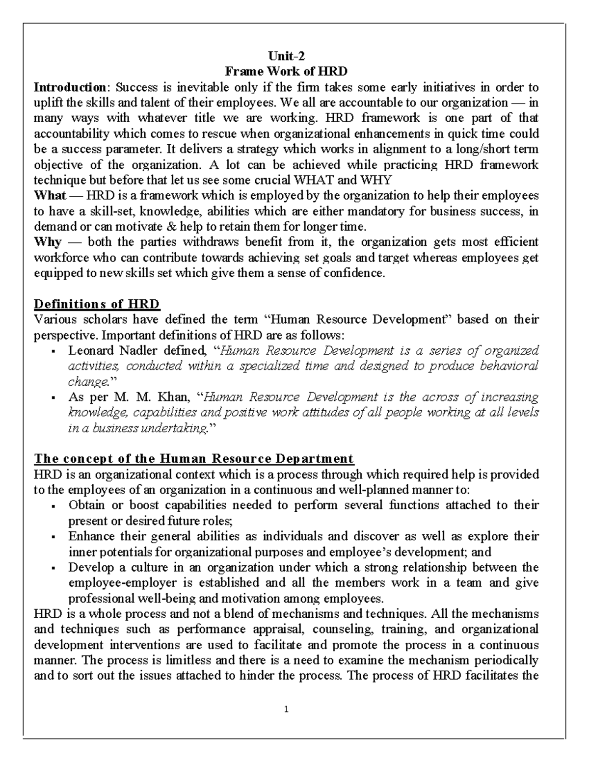 HRD-U-2: Comprehensive Overview of Human Resource Development Framework ...