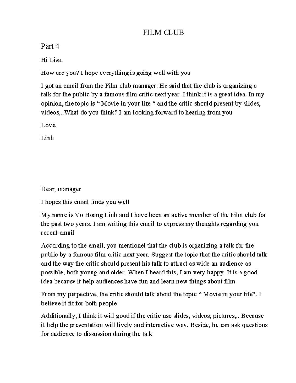 FILM CLUB & ENGLISH CLUB: Thoughts on Language & Film Events - Studocu