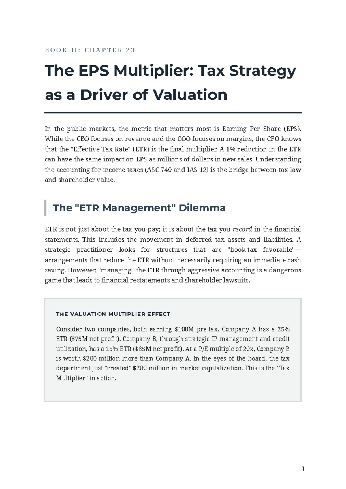 BOOK II: CHAPTER 23 EPS Multiplier & Tax Strategy Impact on Valuation ...