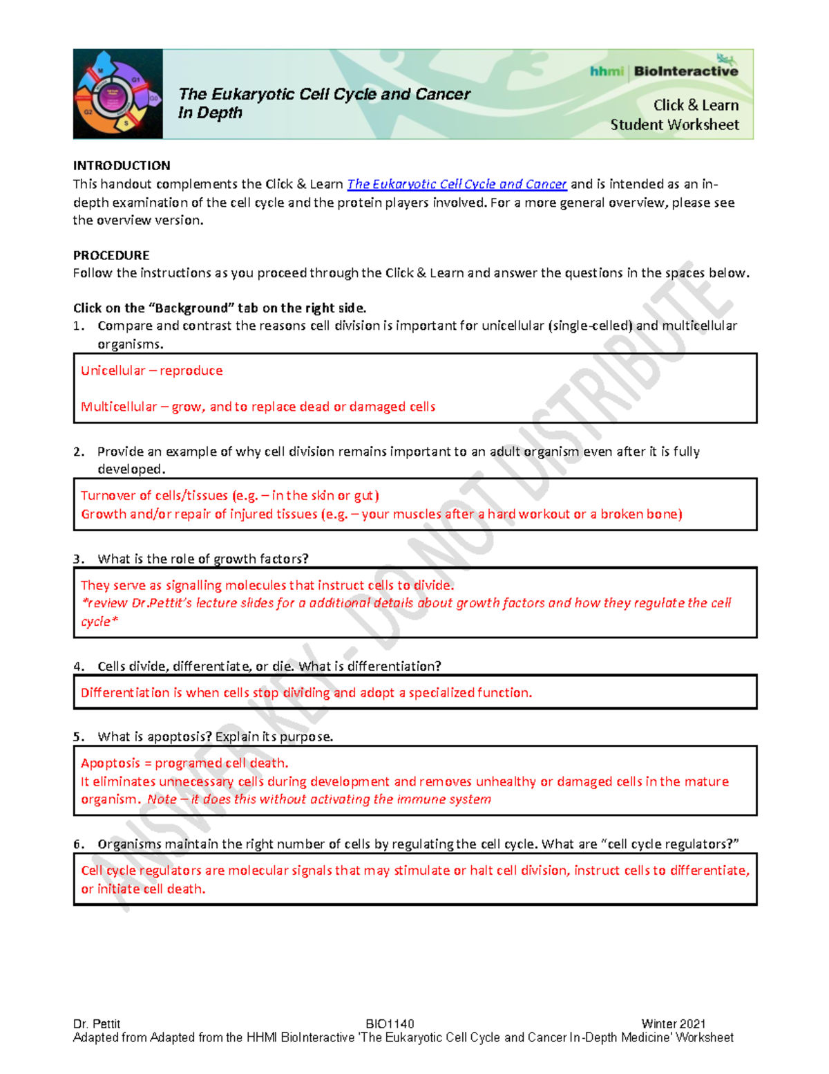 Topic 6 Eukaryotic Cell Cycle and Cancer Exploration Worksheet Answer ...