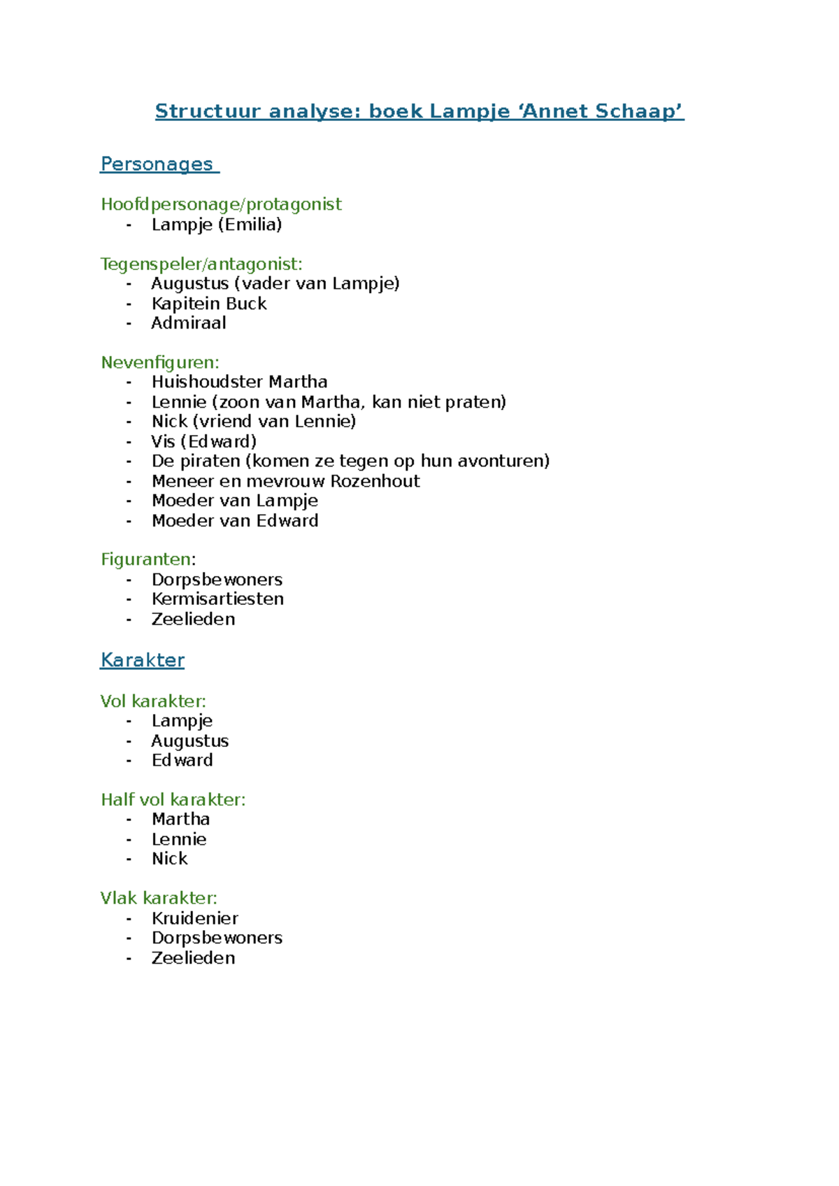 Structuur analyse Lampje - Structuur analyse: boek Lampje ‘Annet Schaap ...