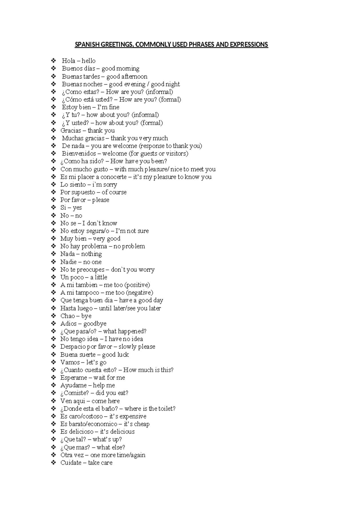 SPAN 101: Common Spanish Greetings & Useful Phrases - Studocu