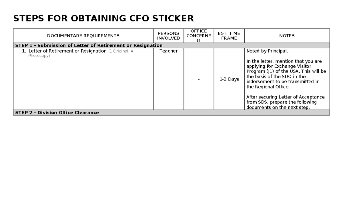 CFO Sticker Application Process: Step-by-Step Guide for Teachers - Studocu