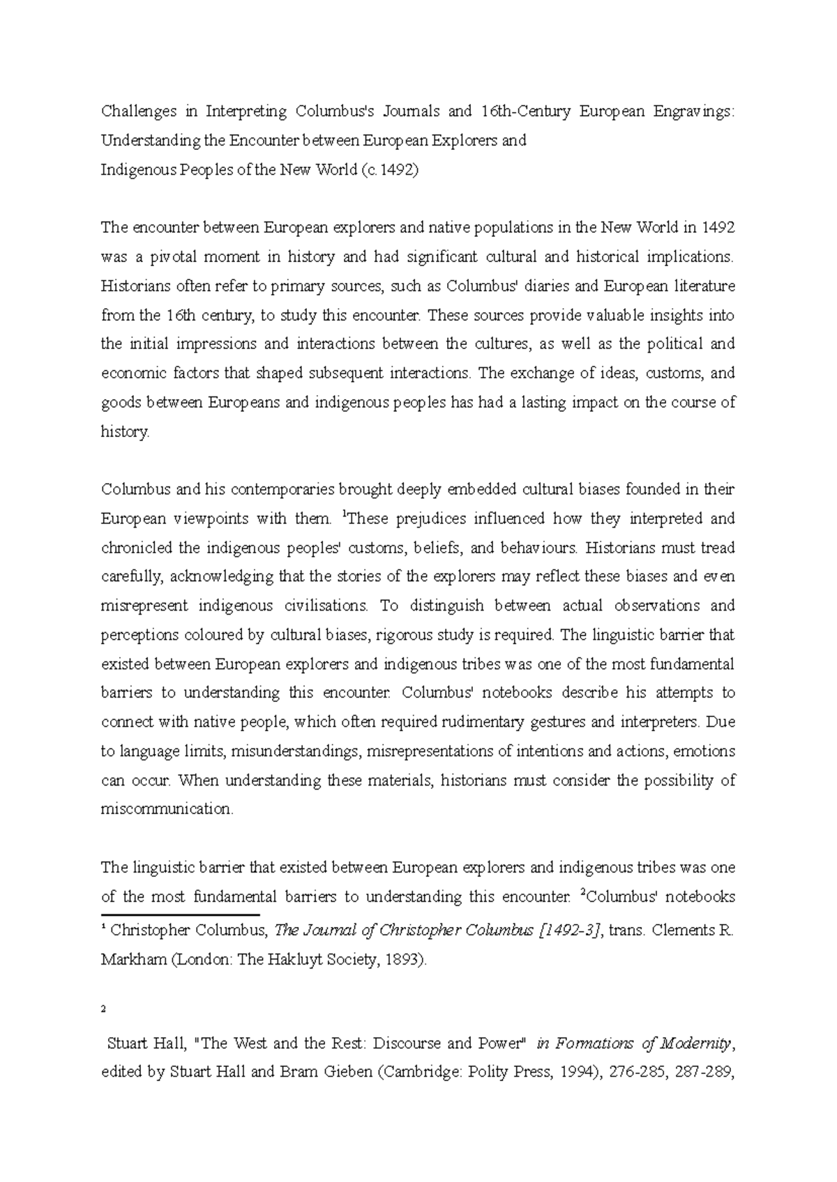 HIST 123 Assessment 1: Analyzing European Explorers and Indigenous ...