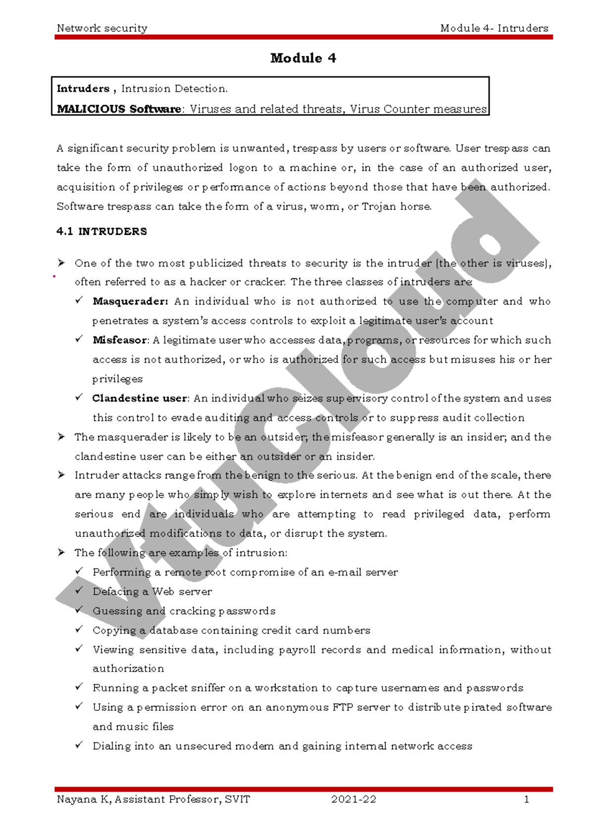 Network Security Module 4: Intruders and Malicious Software Overview - Studocu